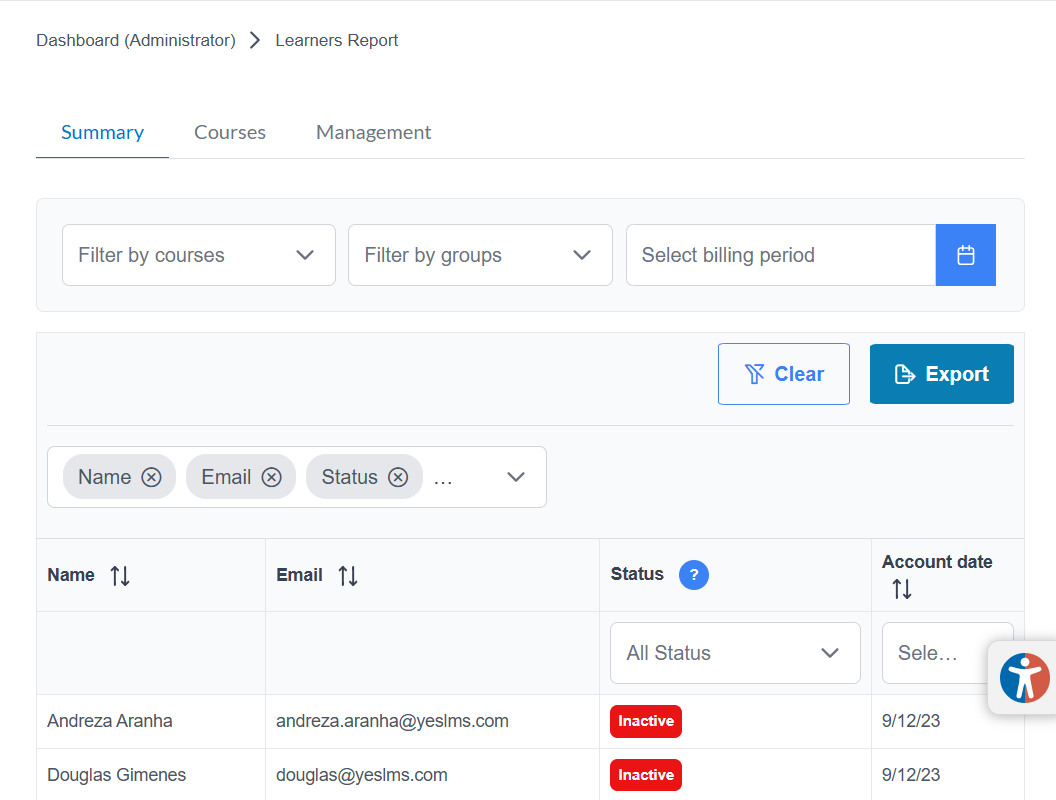 Learners Report – YesLMS